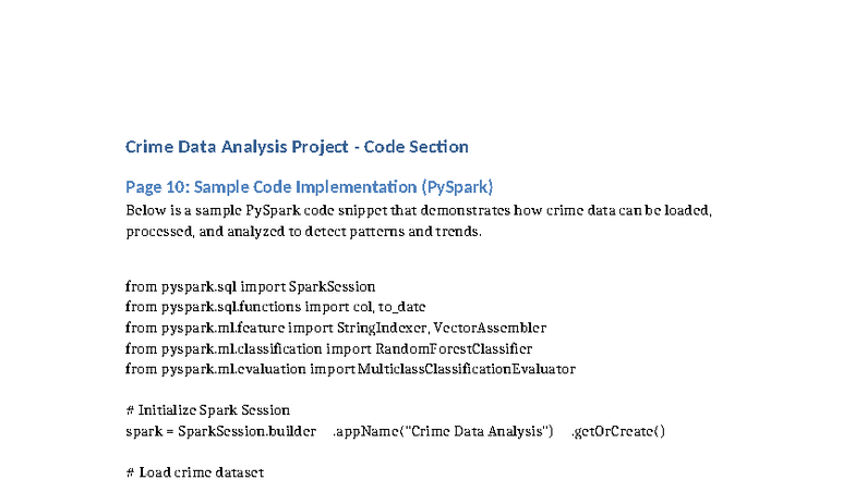 Crime Data Analysis Project: Sample Code Implementation (PySpark) - Studocu