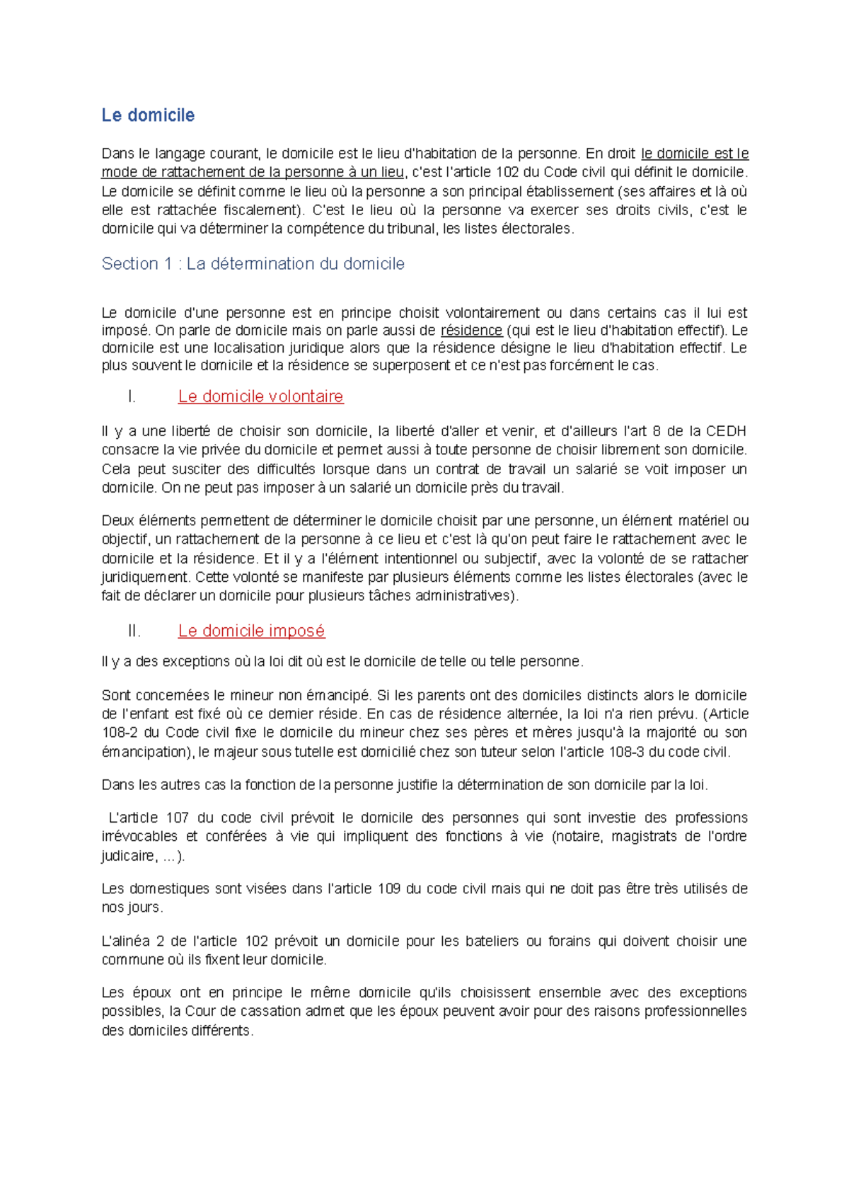 Étude sur le Domicile: Définition, Caractéristiques et Fonctions - Studocu