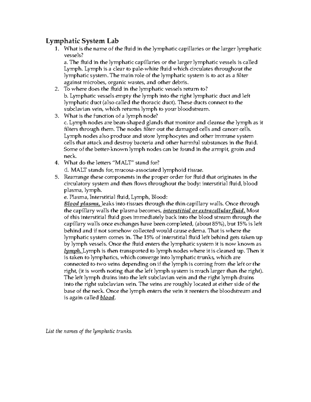 Lymphatic System Lab from Anatomy and Physiology - Lymphatic System Lab ...