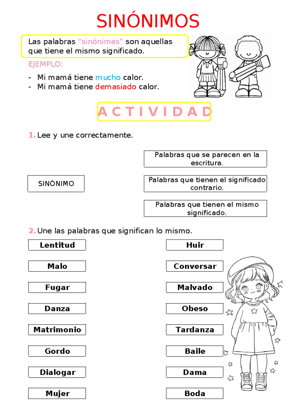 Sinonimos y Antónimos - Ficha de Actividad Escolar - Studocu