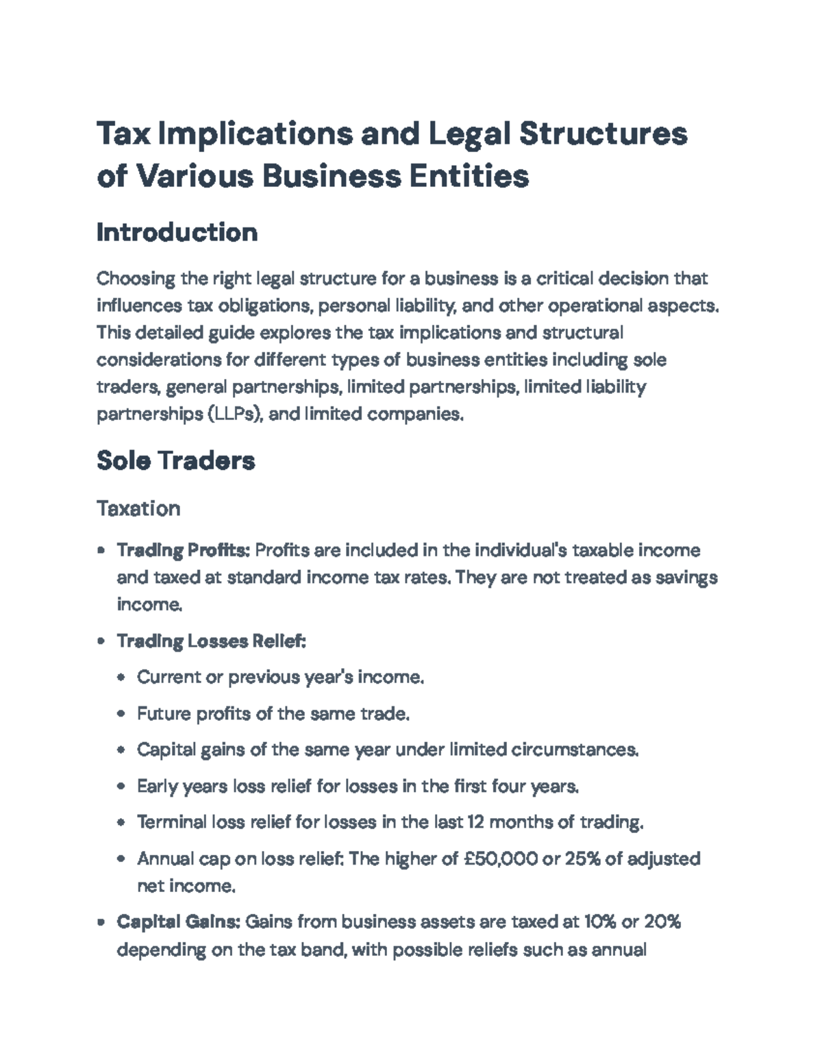 Tax Implications and Legal Structures of Business Entities Guide - Tax ...