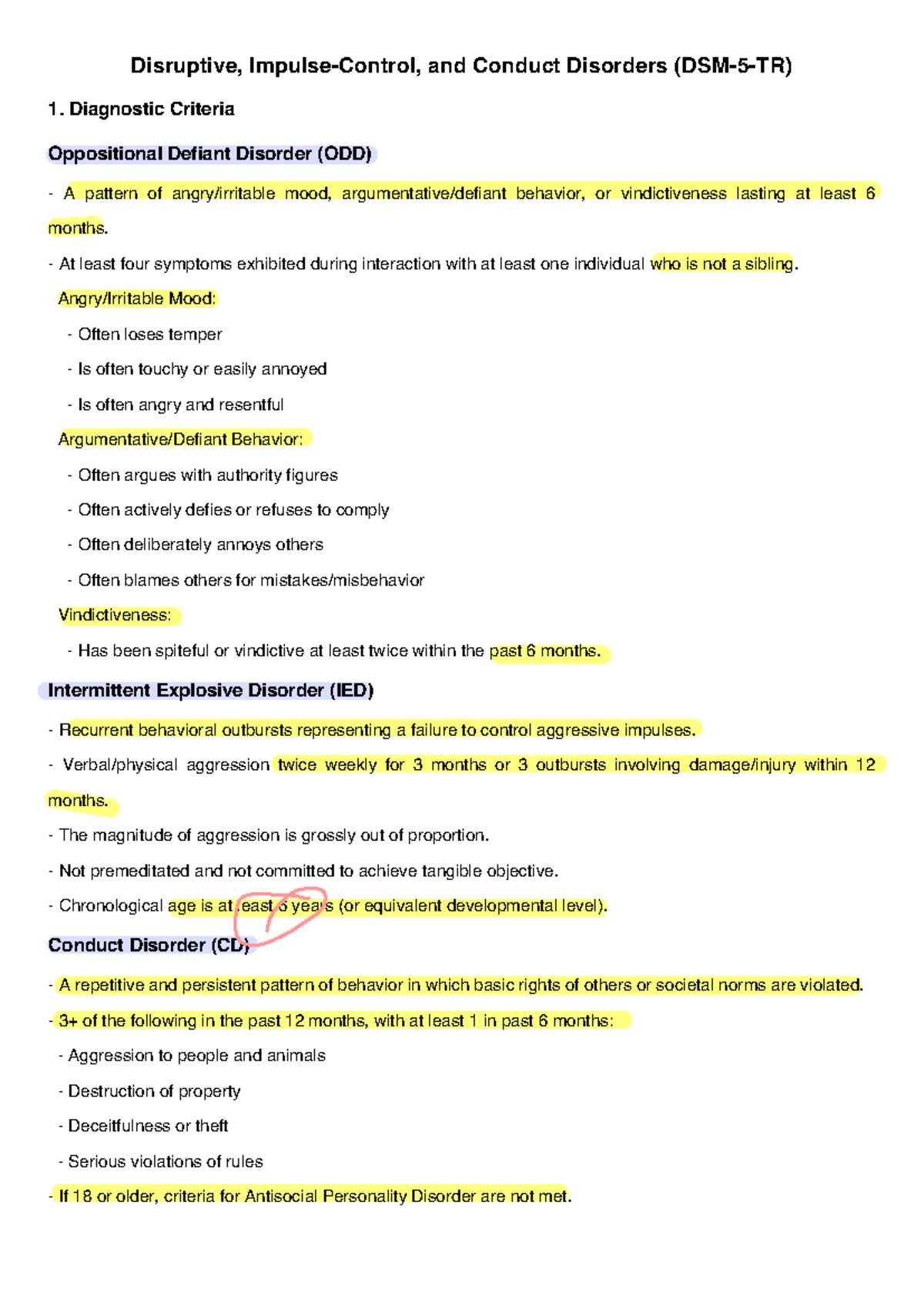 Disruptive & Conduct Disorders: DSM-5 TR Diagnostic Criteria - Studocu