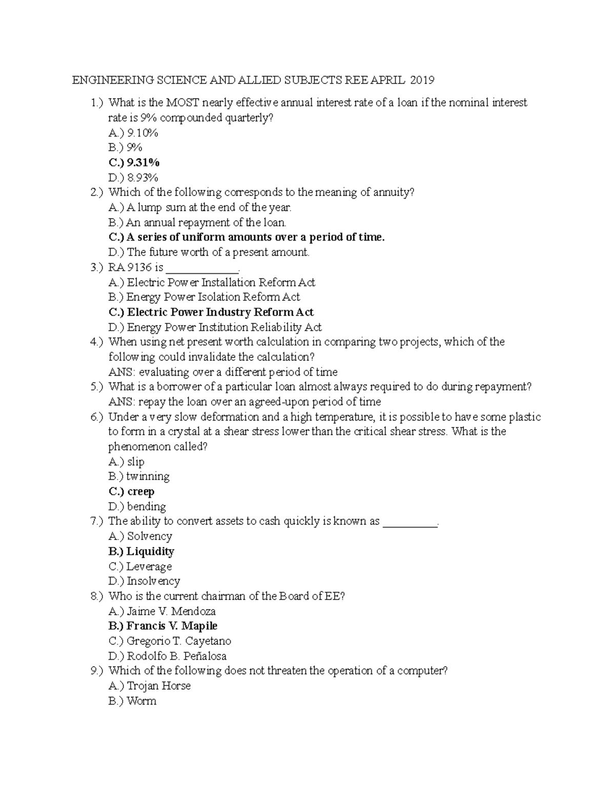 ESAS 2019-04 REE Exam Review: Key Concepts & Practice Questions - Studocu