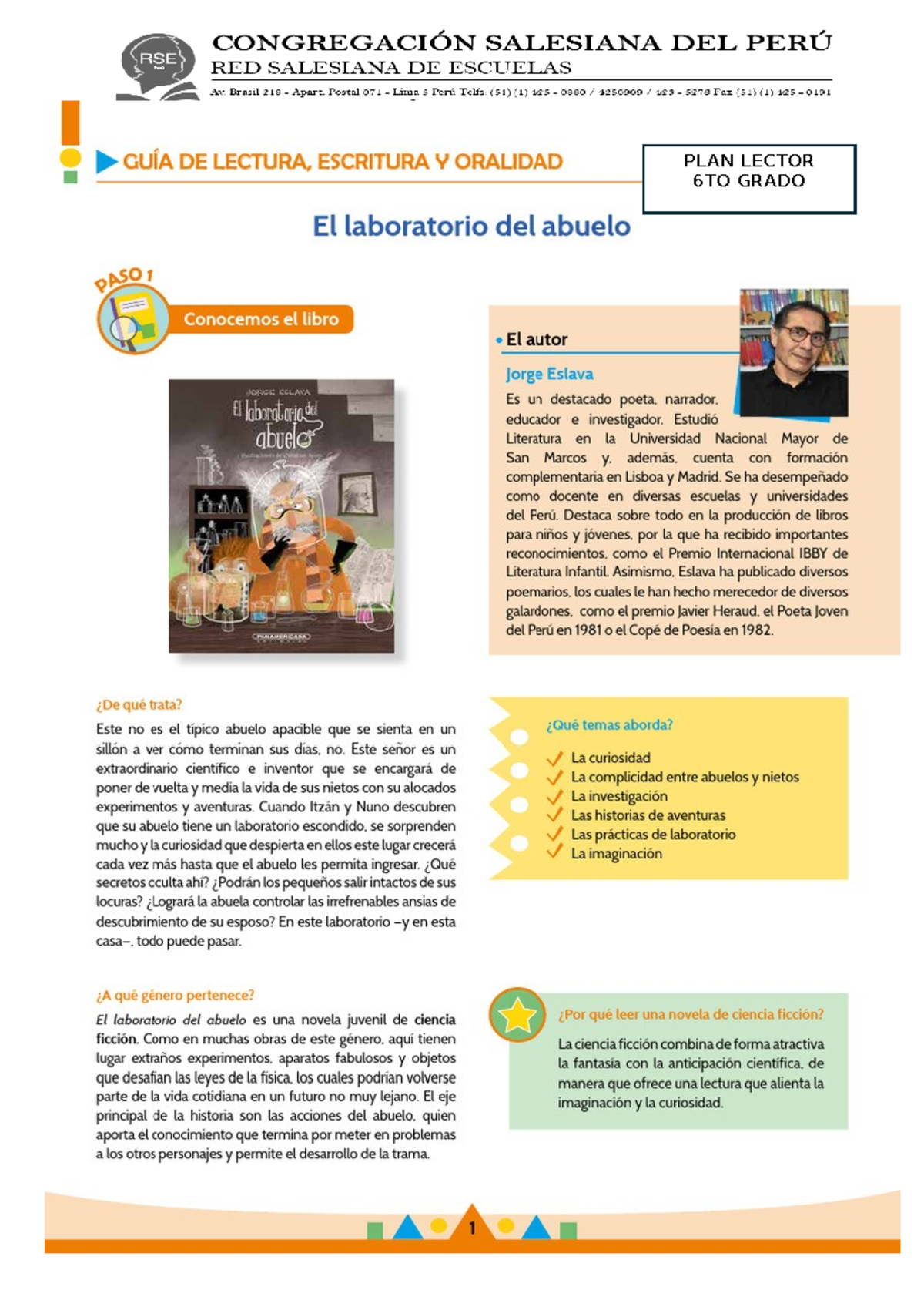 PLAN LECTOR 6TO GRADO: Ficha de Lectura "El Laboratorio del Abuelo ...