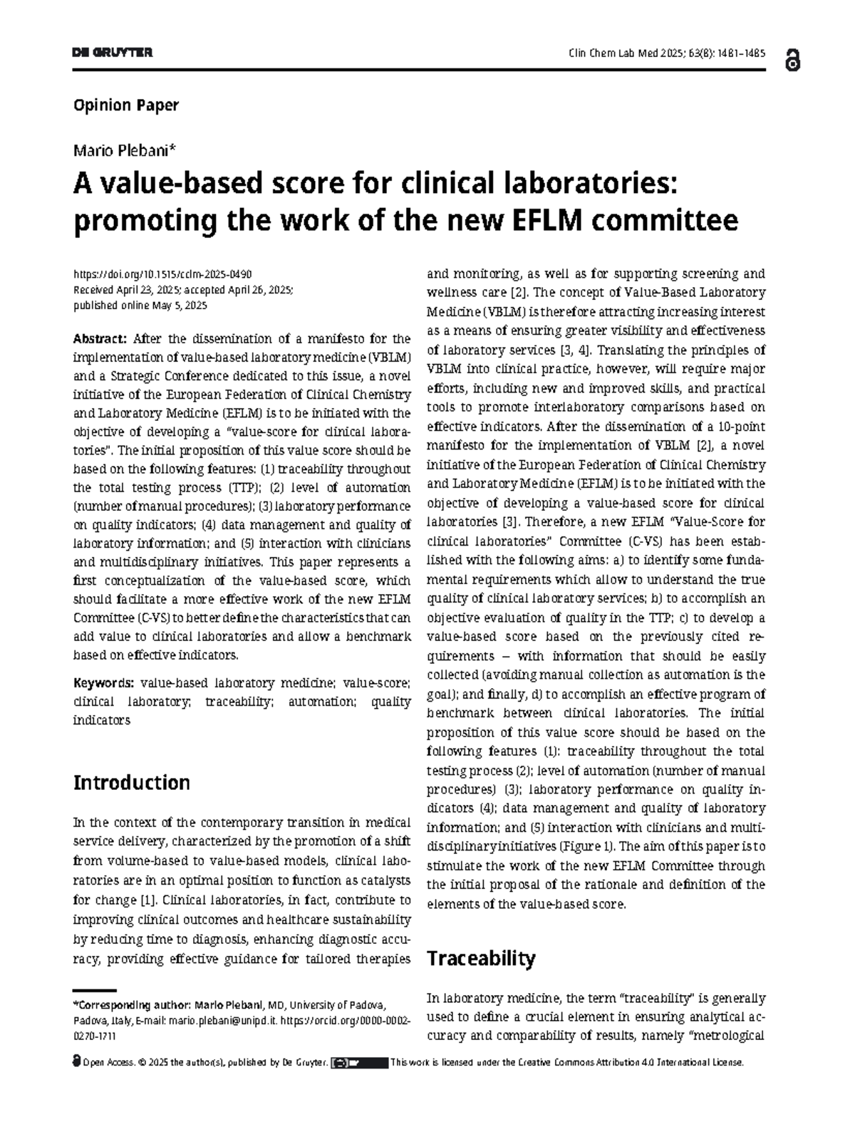 A Value-Based Score for Clinical Laboratories: EFLM Committee Insights ...