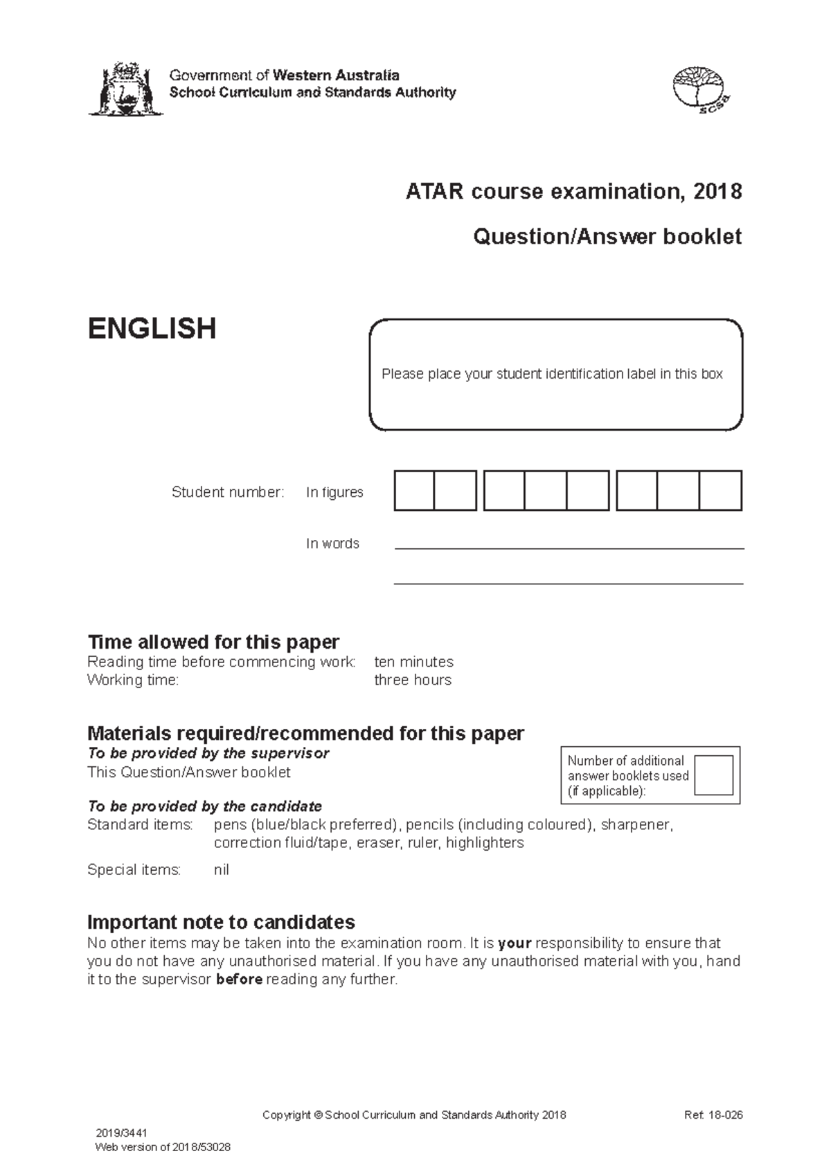 2018 ENG Final Exam Question/Answer Booklet - Web Version - Studocu