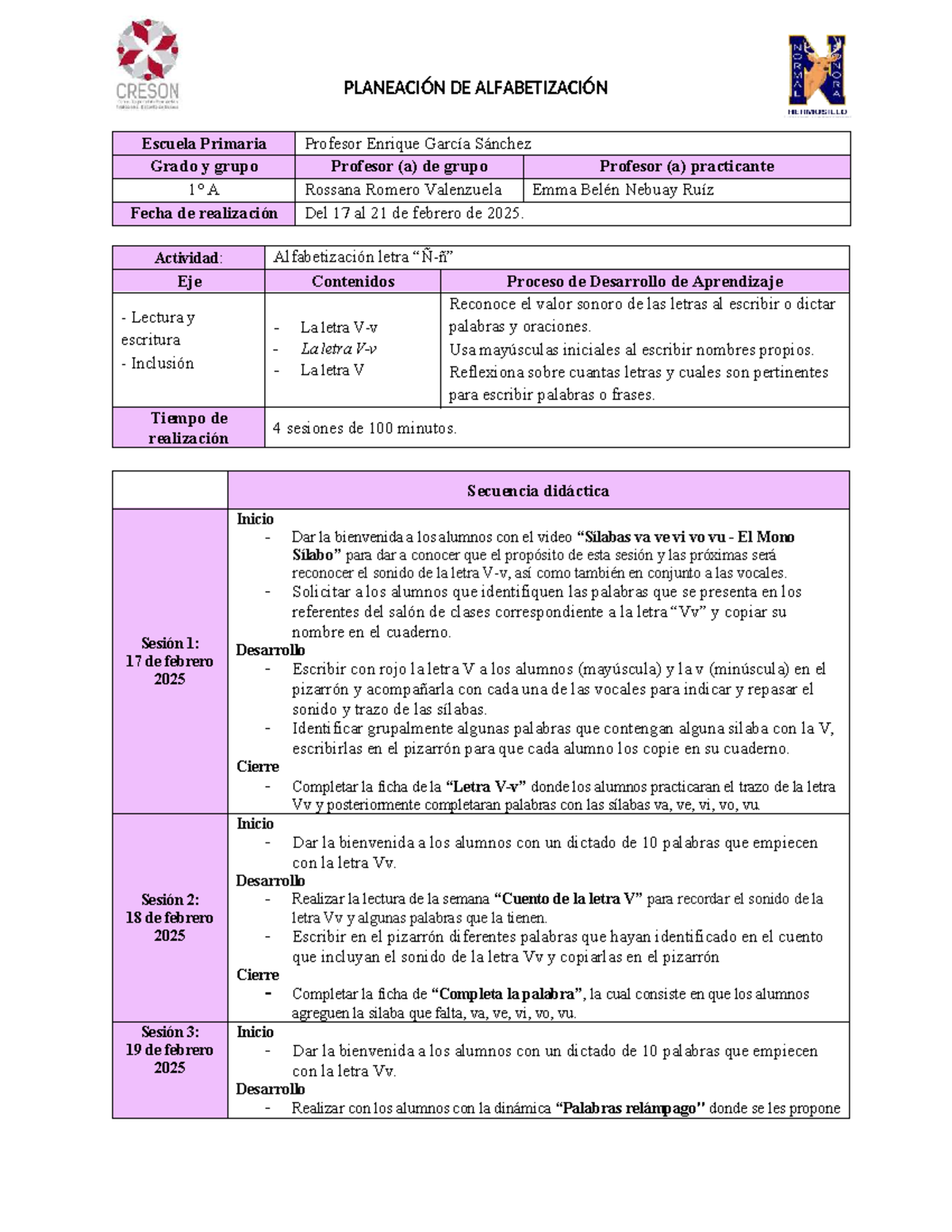 PLANEACIÓN DE ALFABETIZACIÓN: Letra V (17-21 Feb 2025) - Studocu