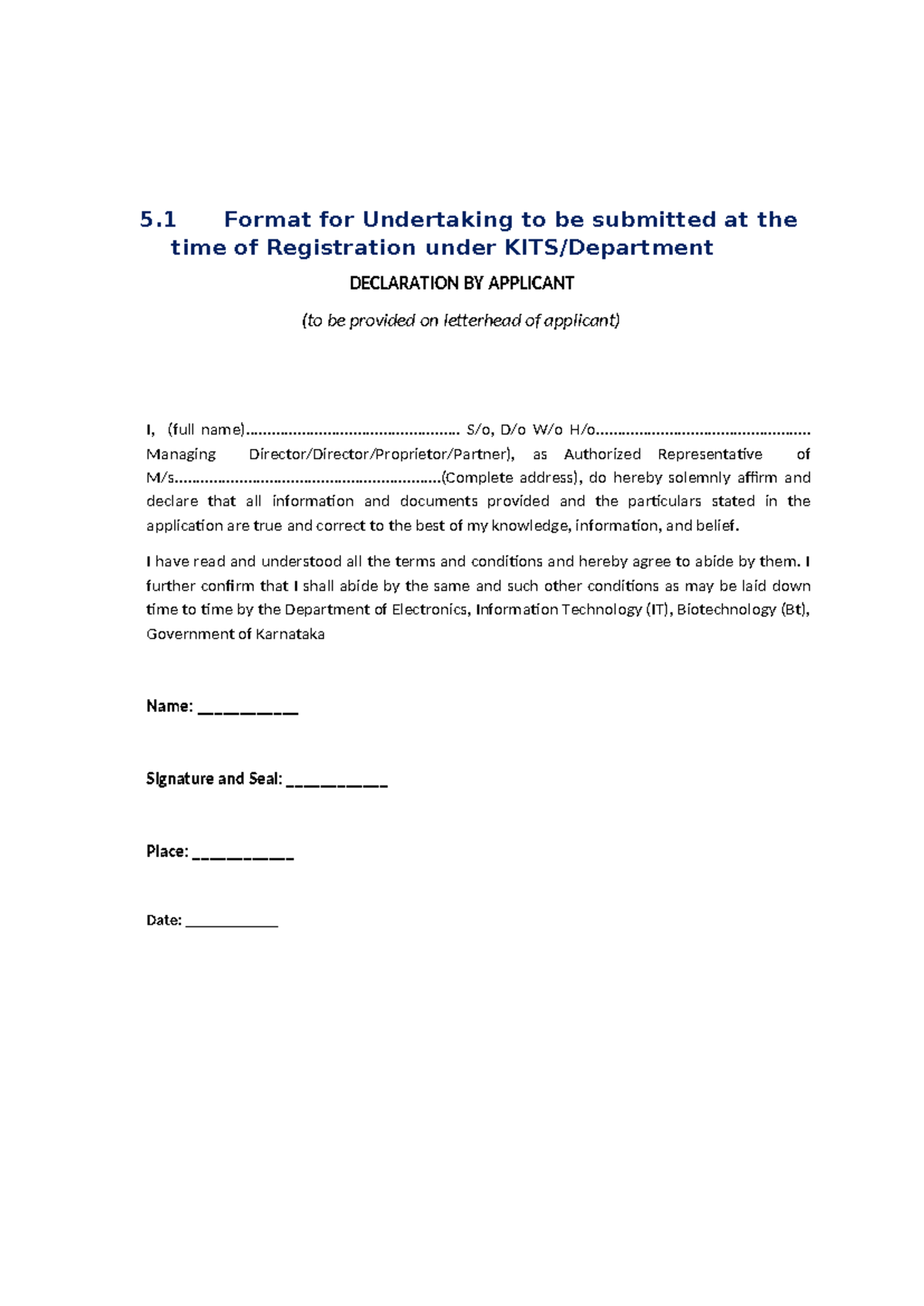 Self Declaration Format for Registration - DECLARATION APPLICANT - Studocu