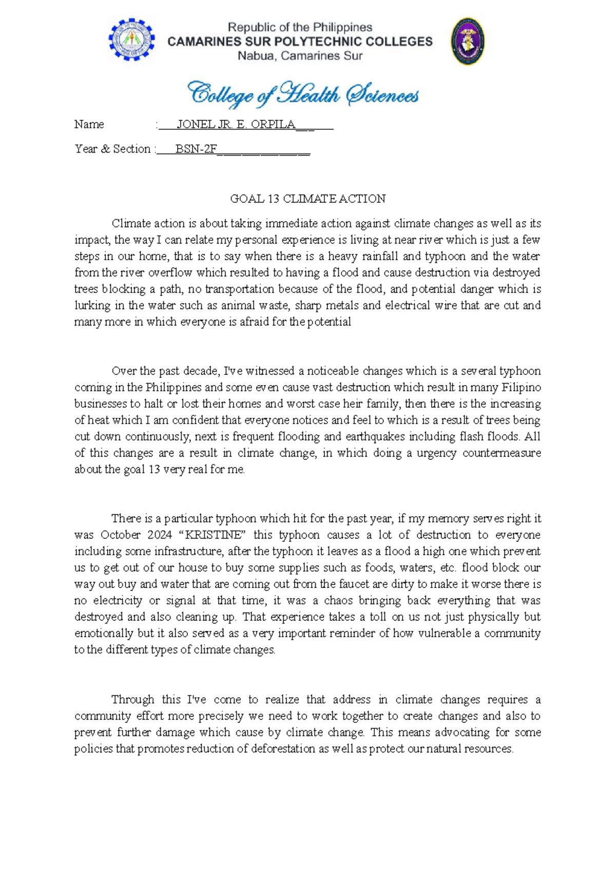 NCM 107 Assignment: Personal Reflections on Goal 13 - Climate Action ...