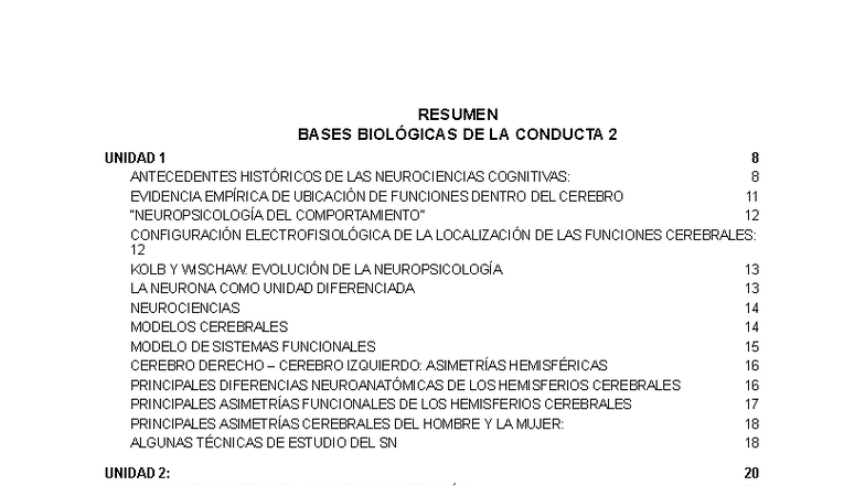 Resumen de Bases Biológicas de la Conducta II: Unidades y Funciones ...
