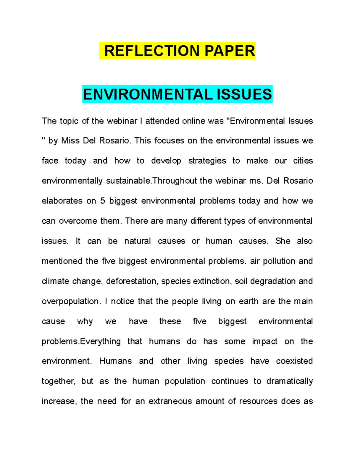 NSTP 2 - Reflection Paper - Environmental Issues - REFLECTION PAPER ...