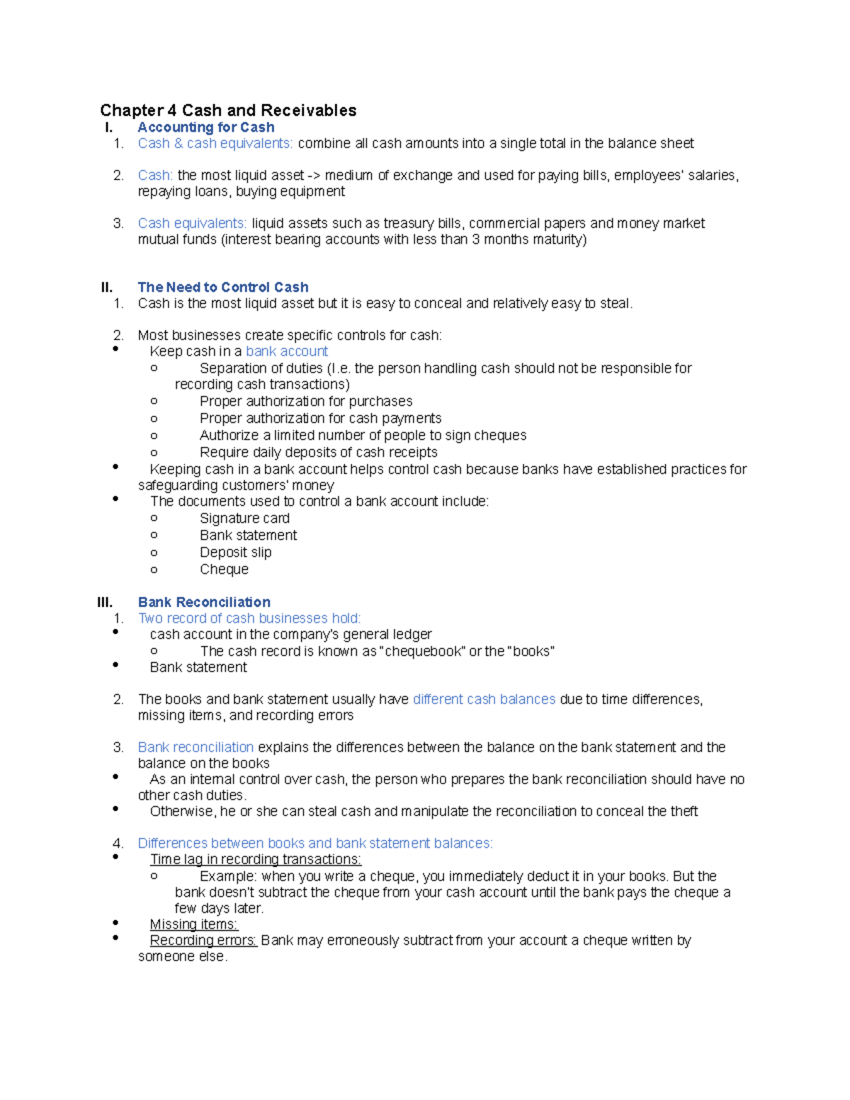 Chapter 4 Cash and Receivables: Management and Control Strategies - Studocu