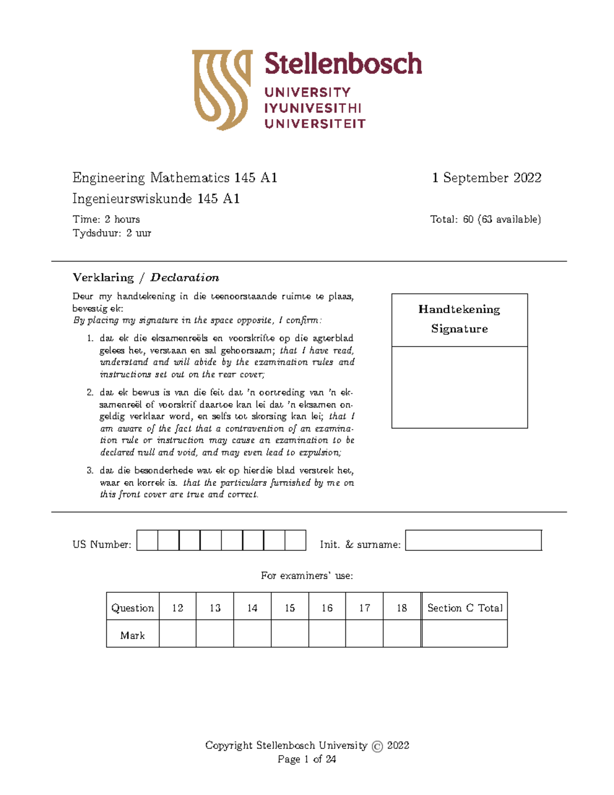 Eng. Maths 145 A1 - 2022 Final Exam Paper - Studocu