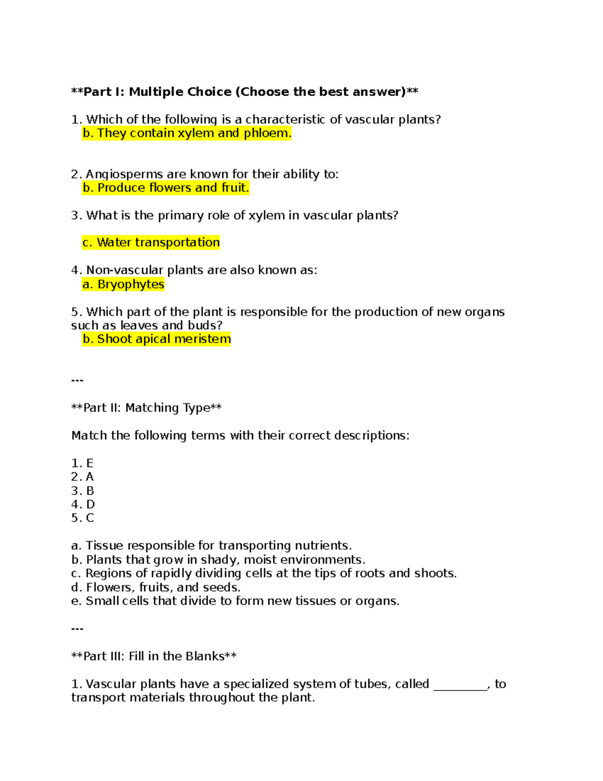 Botany Sample Final EXAM: Key Concepts and Questions - Studocu