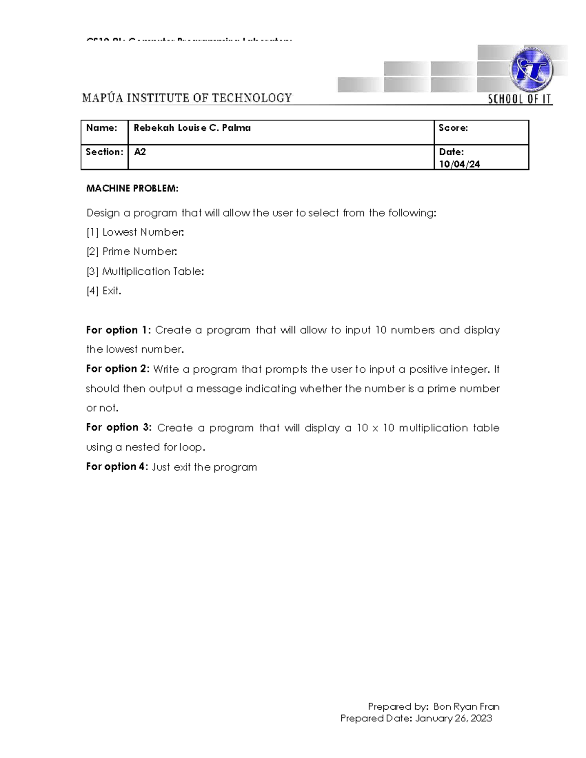 Palma Rebekah MP7 - Programming - CS10-8L: Computer Programming ...