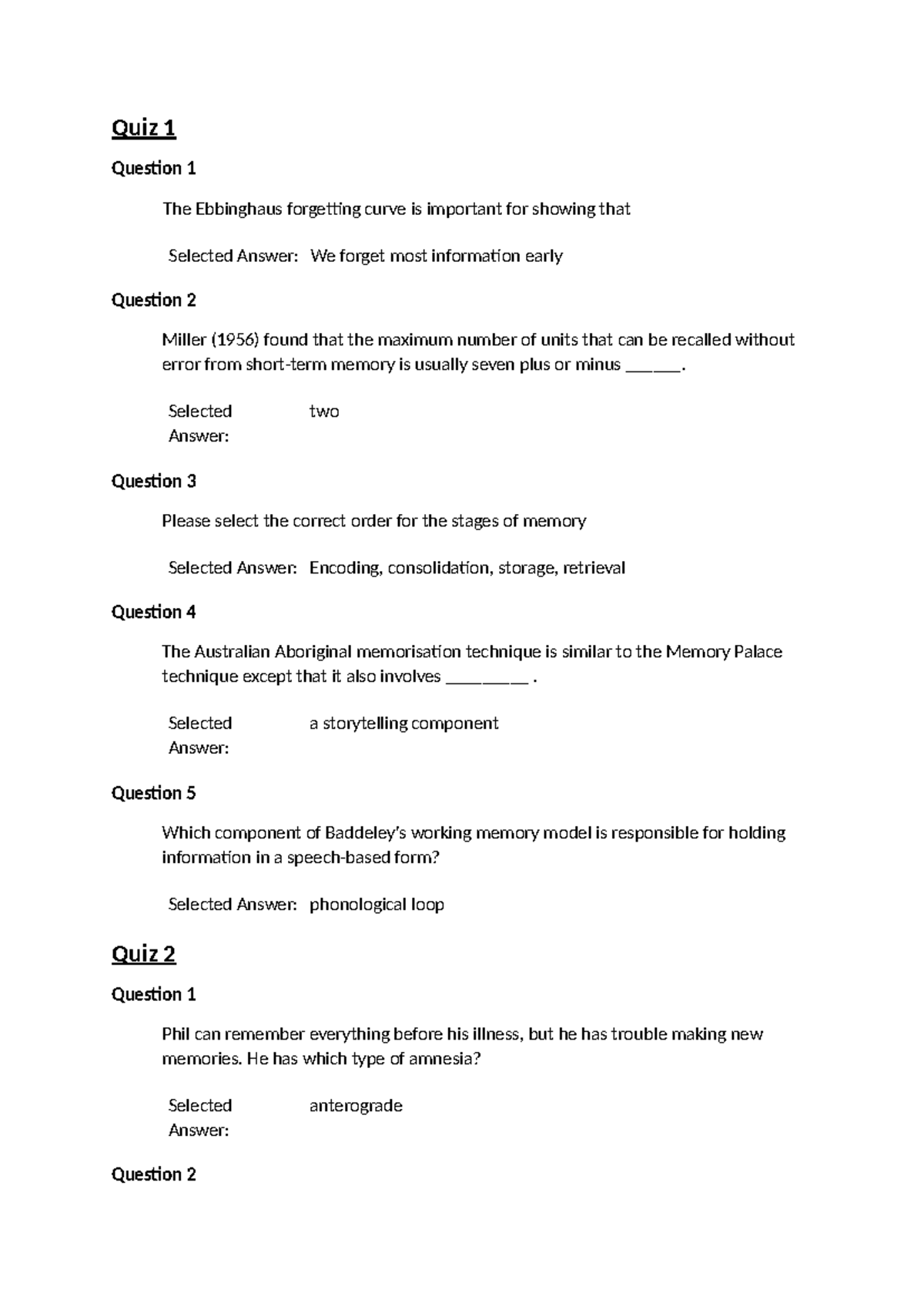 Cognitive Processes Quizzes: Insights and Key Concepts - Studocu