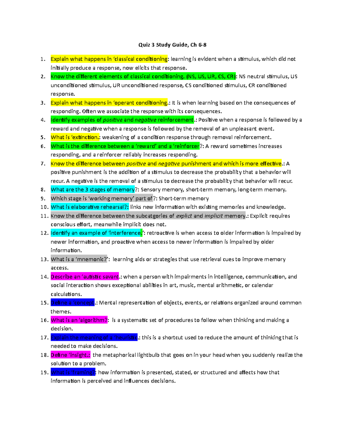 Quiz 3 Study Guide - 2022 - Quiz 3 Study Guide, Ch 6- Explain what happens in ‘classical - Studocu