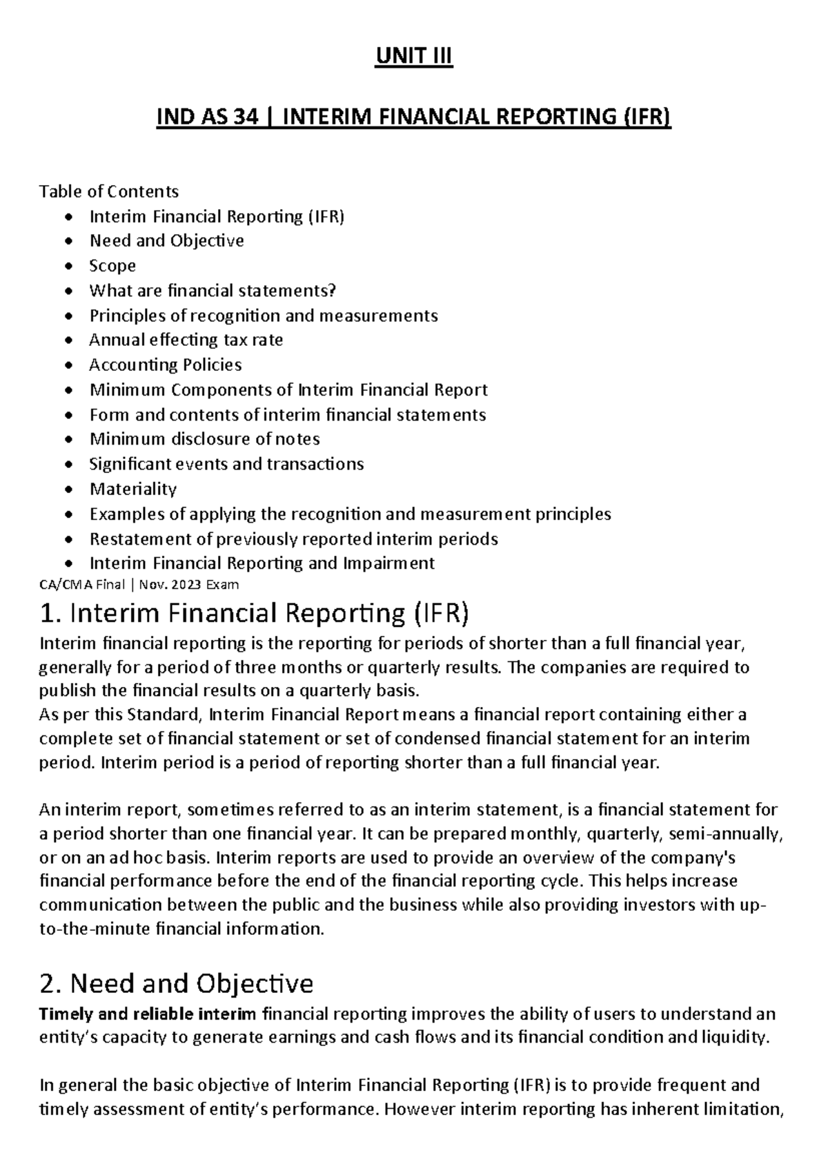 IND AS 34 - Interim Financial Reporting Overview | CA/CMA Final Exam ...
