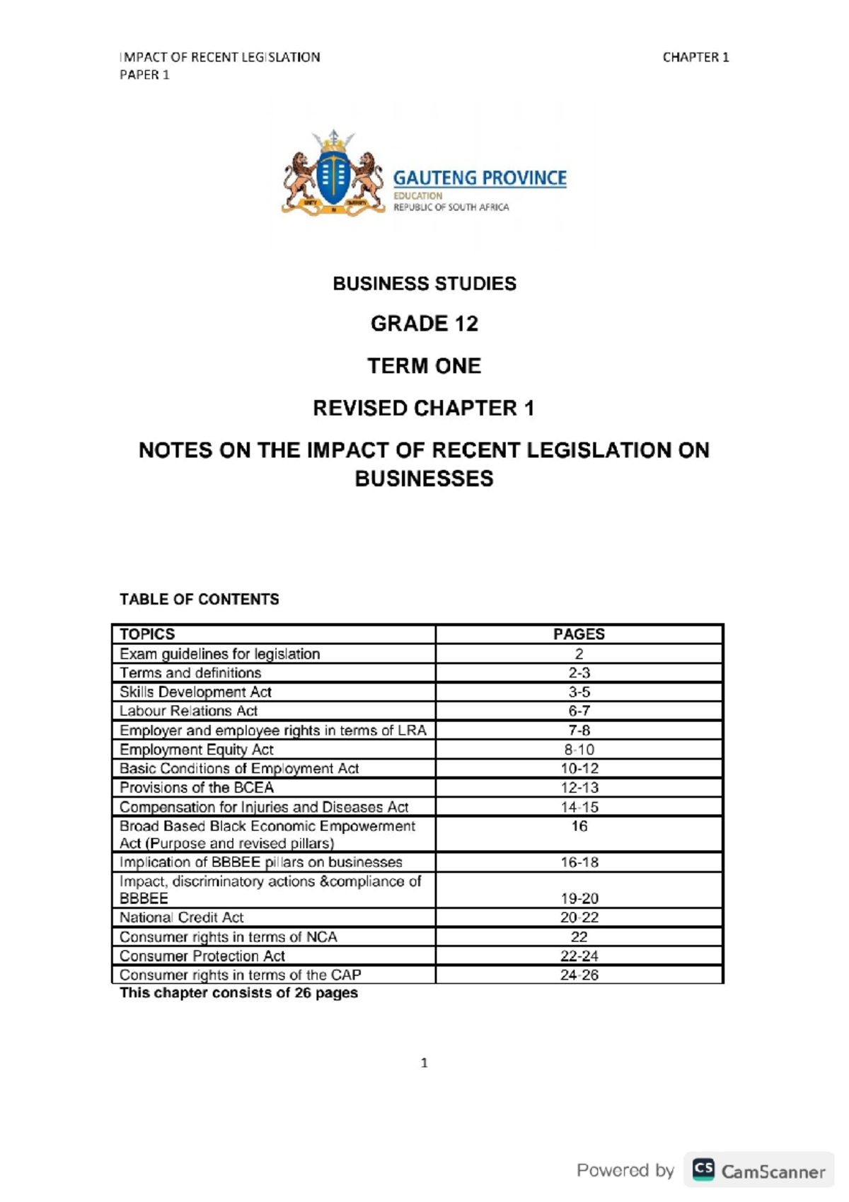 BSTD 12 - Impact of Recent Legislation: Chapter 1 Notes for Term 1 ...
