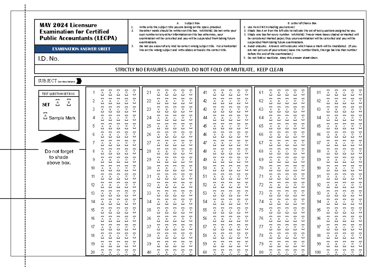 LECPA May 2024 Exam Answer Sheet Instructions and Guidelines - Studocu