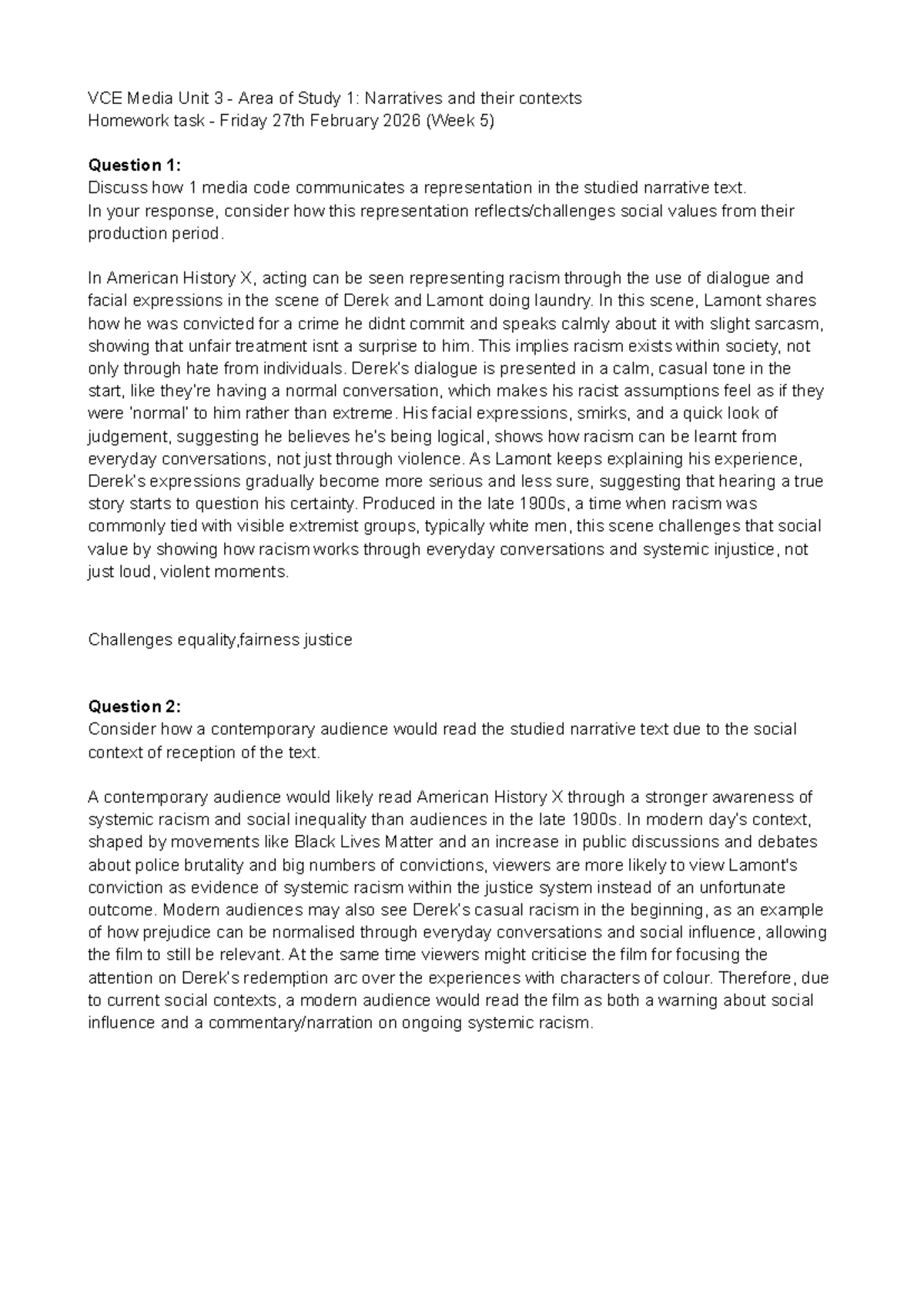 VCE Media Unit 3 AOS 1: Narratives & Contexts Homework T1 2026 - Studocu