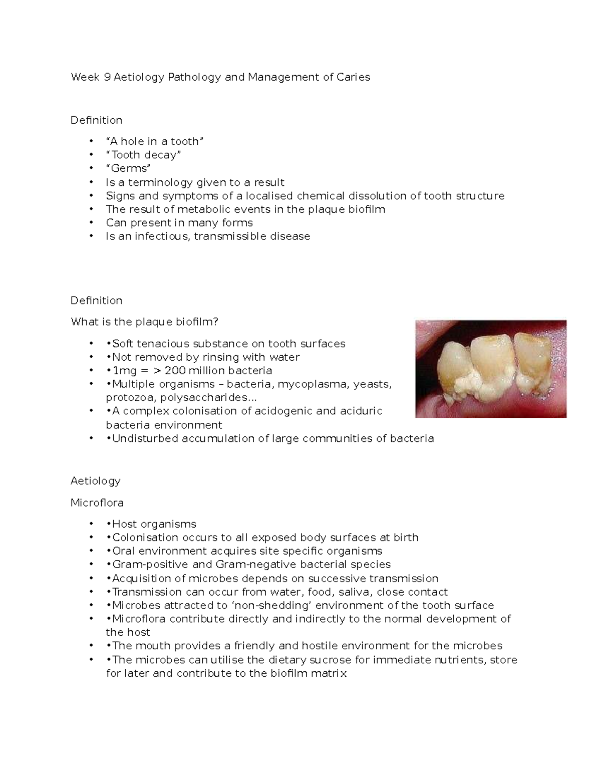 Week 9: Aetiology, Pathology & Management of Dental Caries - Studocu