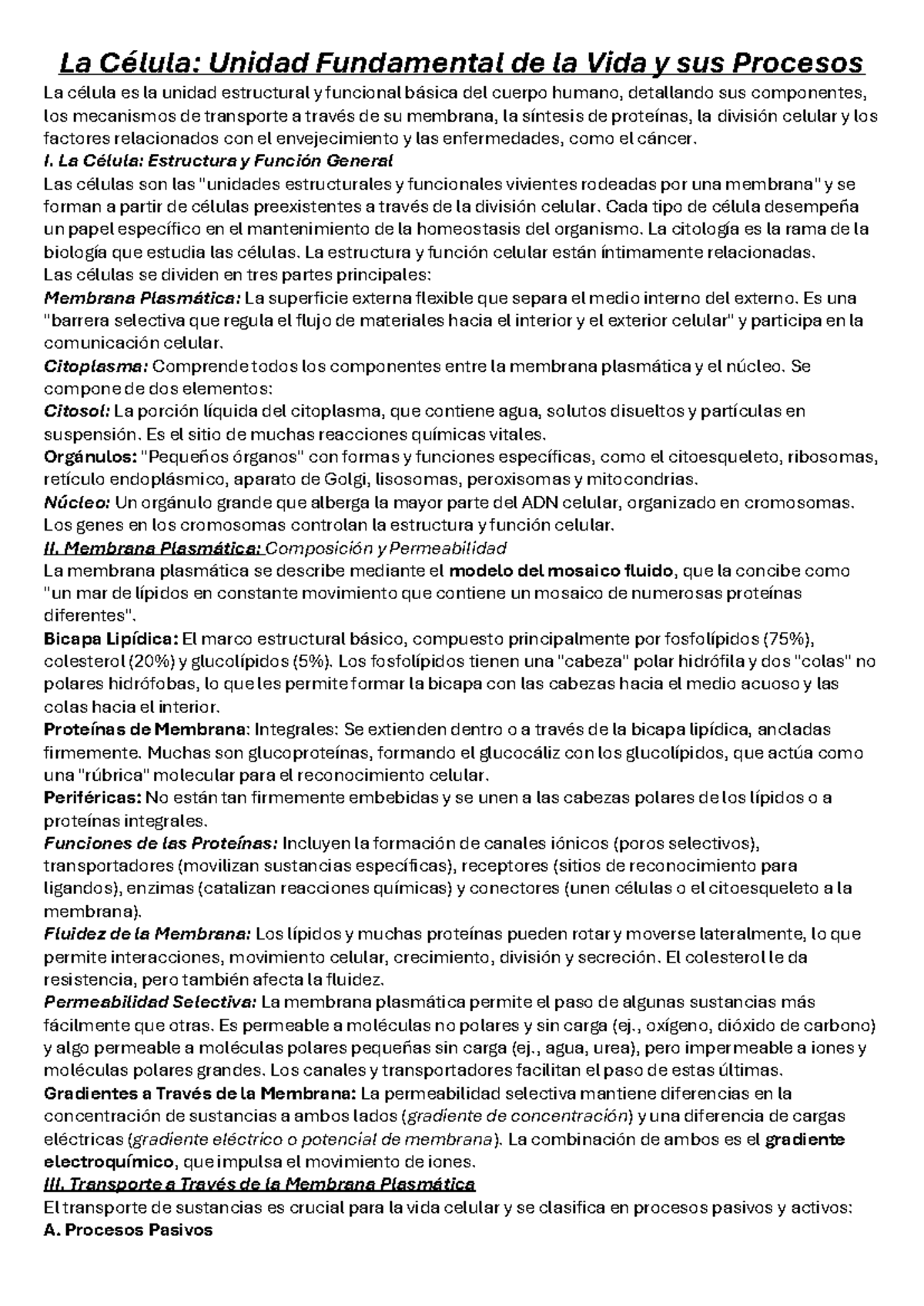 Célula: Estructura, Función y Procesos Vitales - Apuntes - Studocu