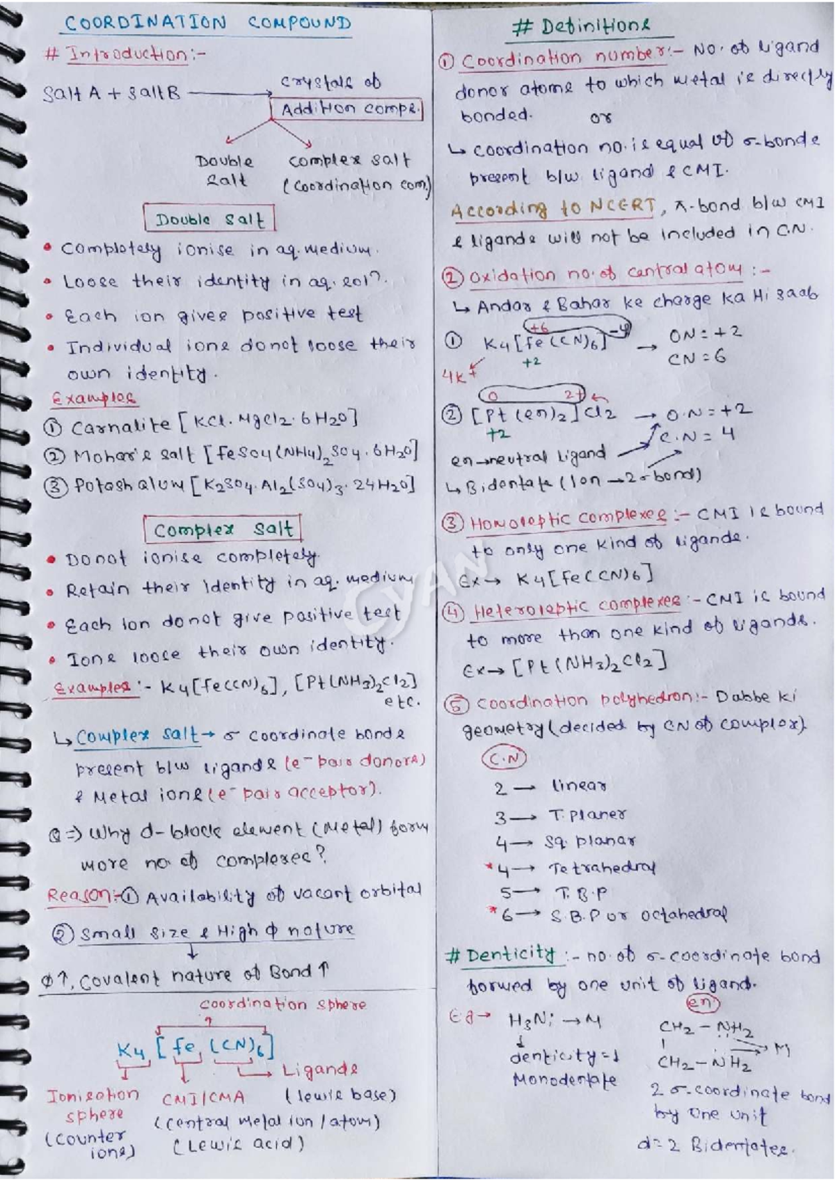 Coordination Compounds Short Notes (CHEM 101) - Studocu