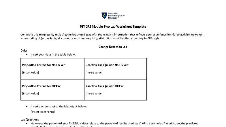 PSY 375 Module Two Lab Worksheet: Data & Analysis - Studocu