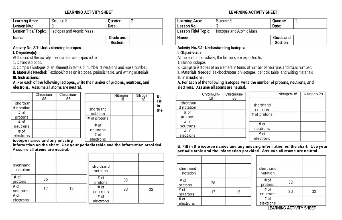 Science 8: Lesson 3 - Understanding Isotopes and Atomic Mass - Studocu
