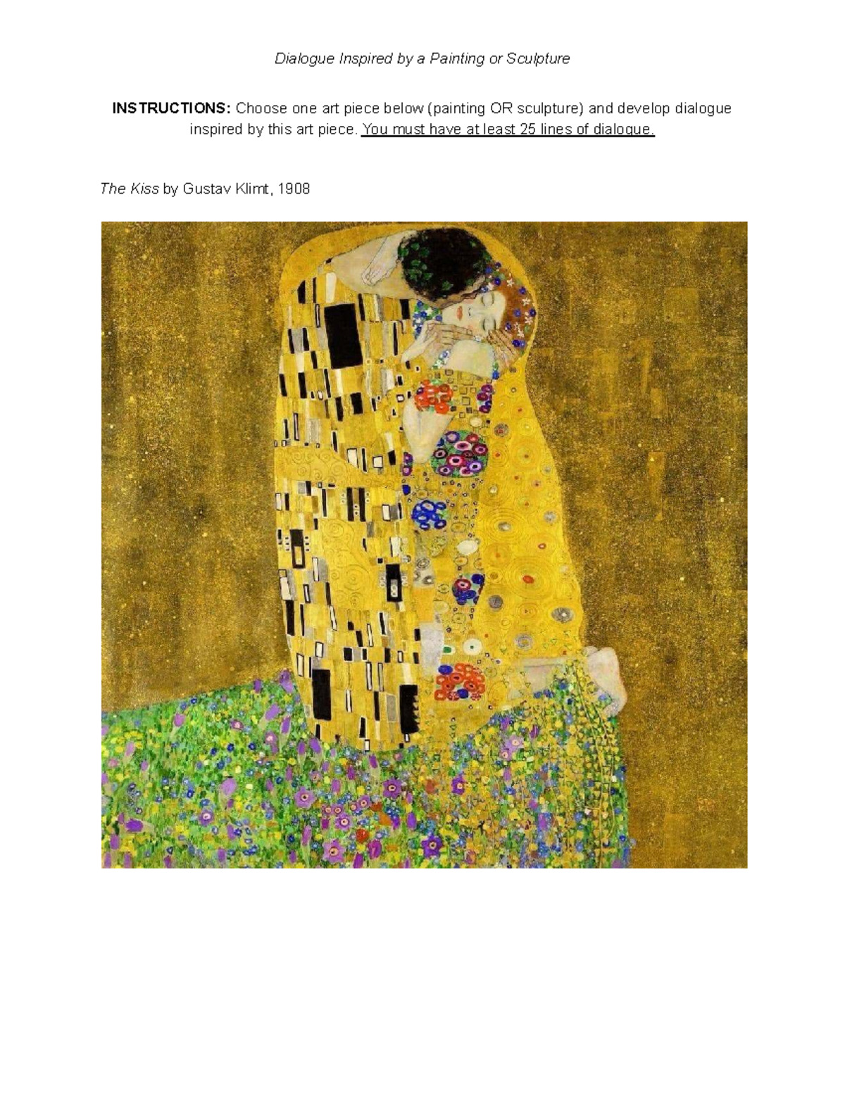 Dialogue - Painting or Sculpture - INSTRUCTIONS: Choose one art piece ...