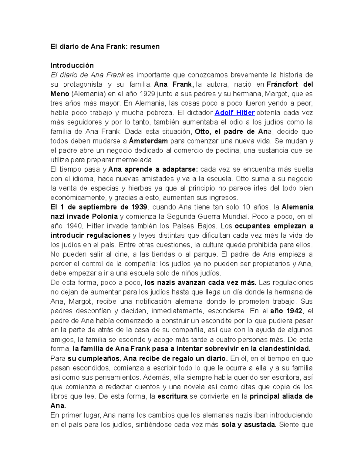 Resumen El diario de Ana Frank - El diario de Ana Frank: resumen Introducción El diario de Ana ...