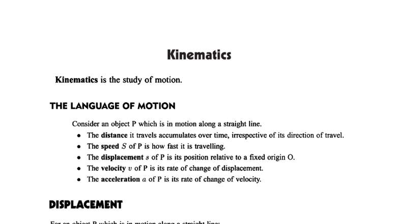Kinematics Note - Examples. - Studocu