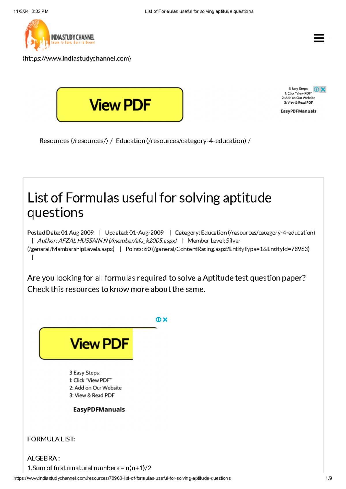 Aptitude Formulas Compilation for Exam Preparation - Studocu
