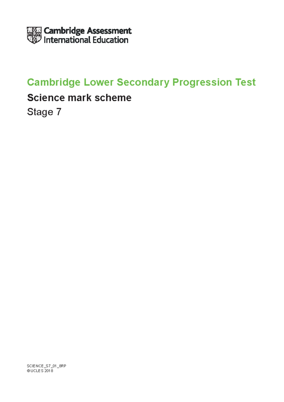 Cambridge Primary Progression Test - Stage 3 Science 2023 Paper 1 - Studocu