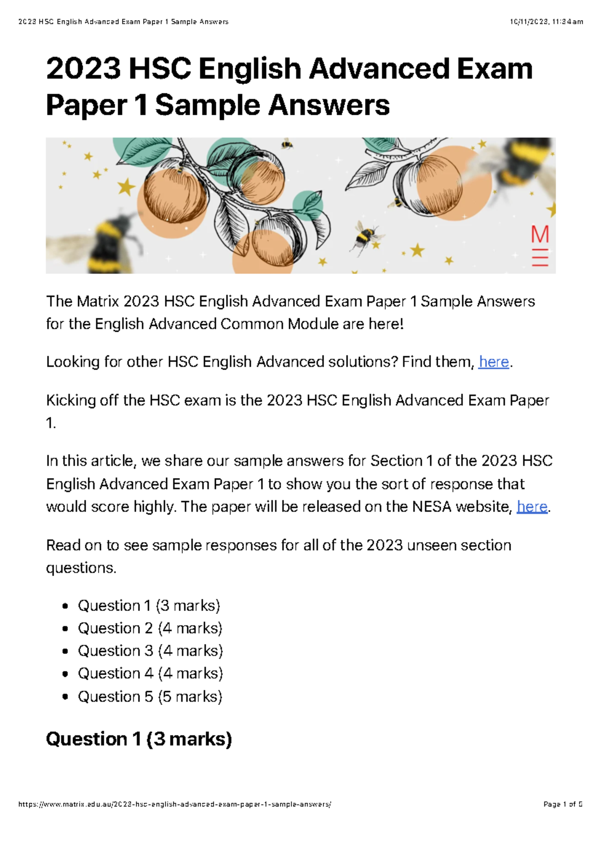 2023 HSC English Adv Exam Paper 1: Sample Answers & Analyses - Studocu