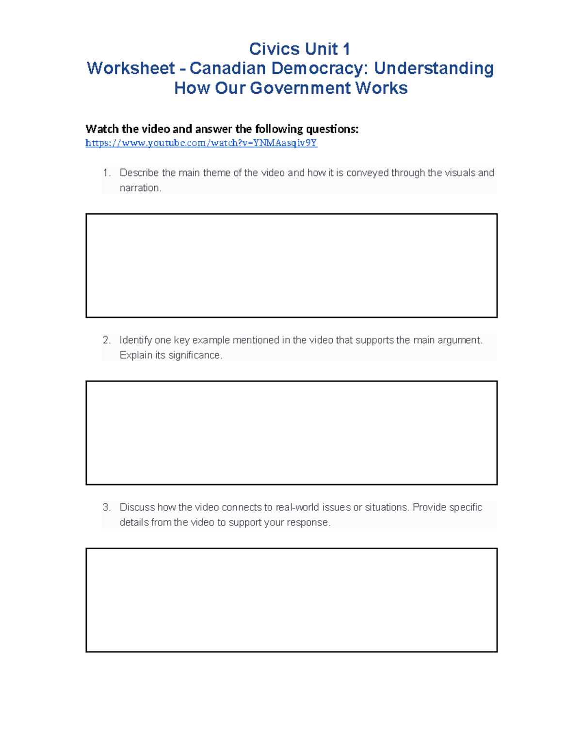 Civics Unit 1 Task Sheet: Exploring Canadian Democracy Concepts - Studocu
