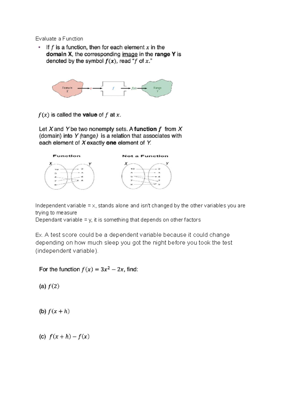 Math1080: Evaluating Functions and Difference Quotients Notes - Studocu