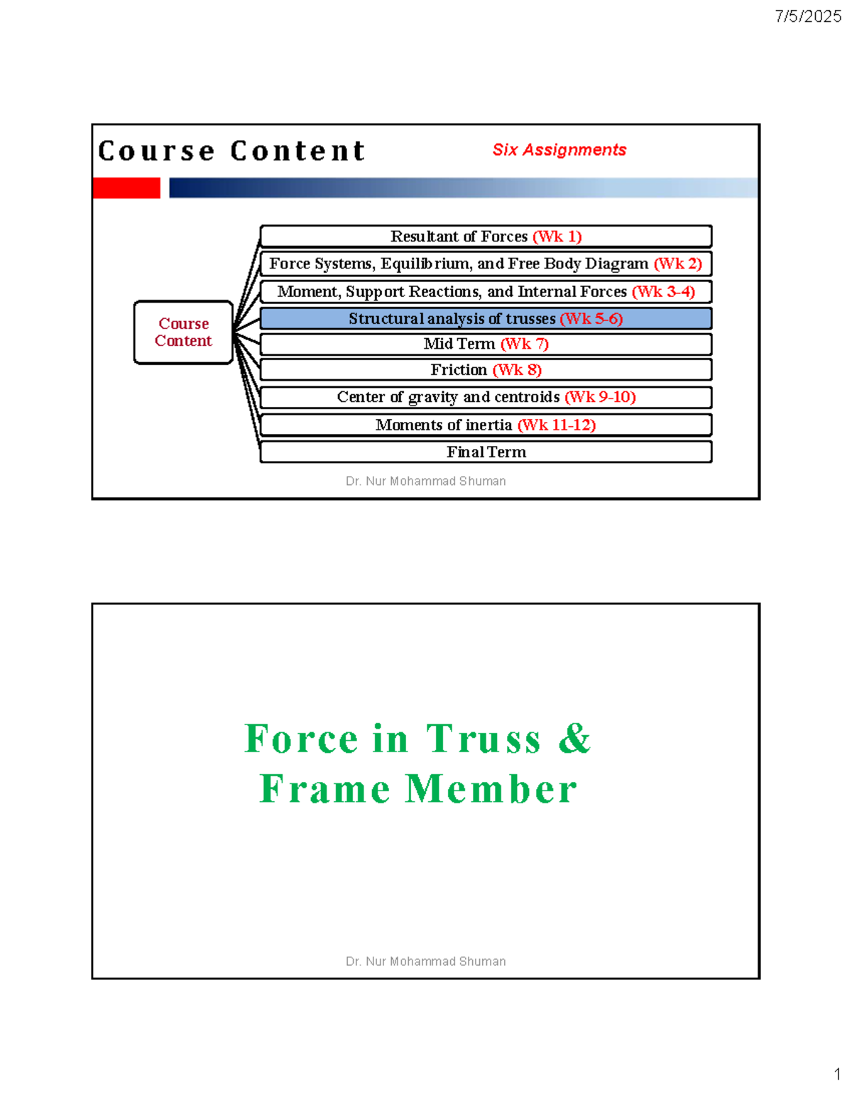 Lec-4 Truss Frame Analysis: Forces, Methods & Equilibrium - Studocu