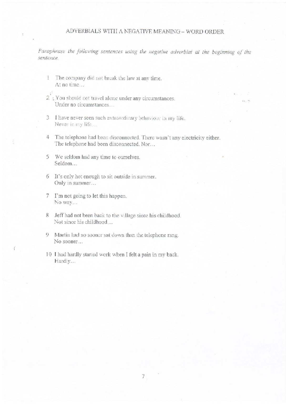 CEL 2 - 4 - Inversion: Adverbials with Negative Meaning Exercises - Studocu