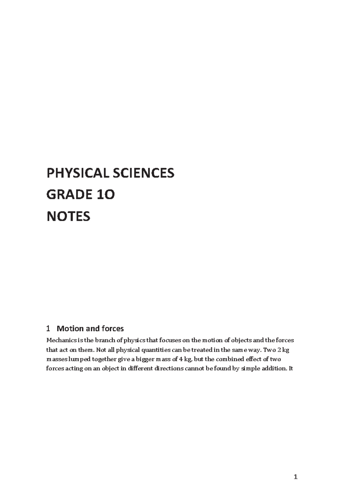 Grade 10 Physical Sciences Notes: Understanding Motion, Forces ...