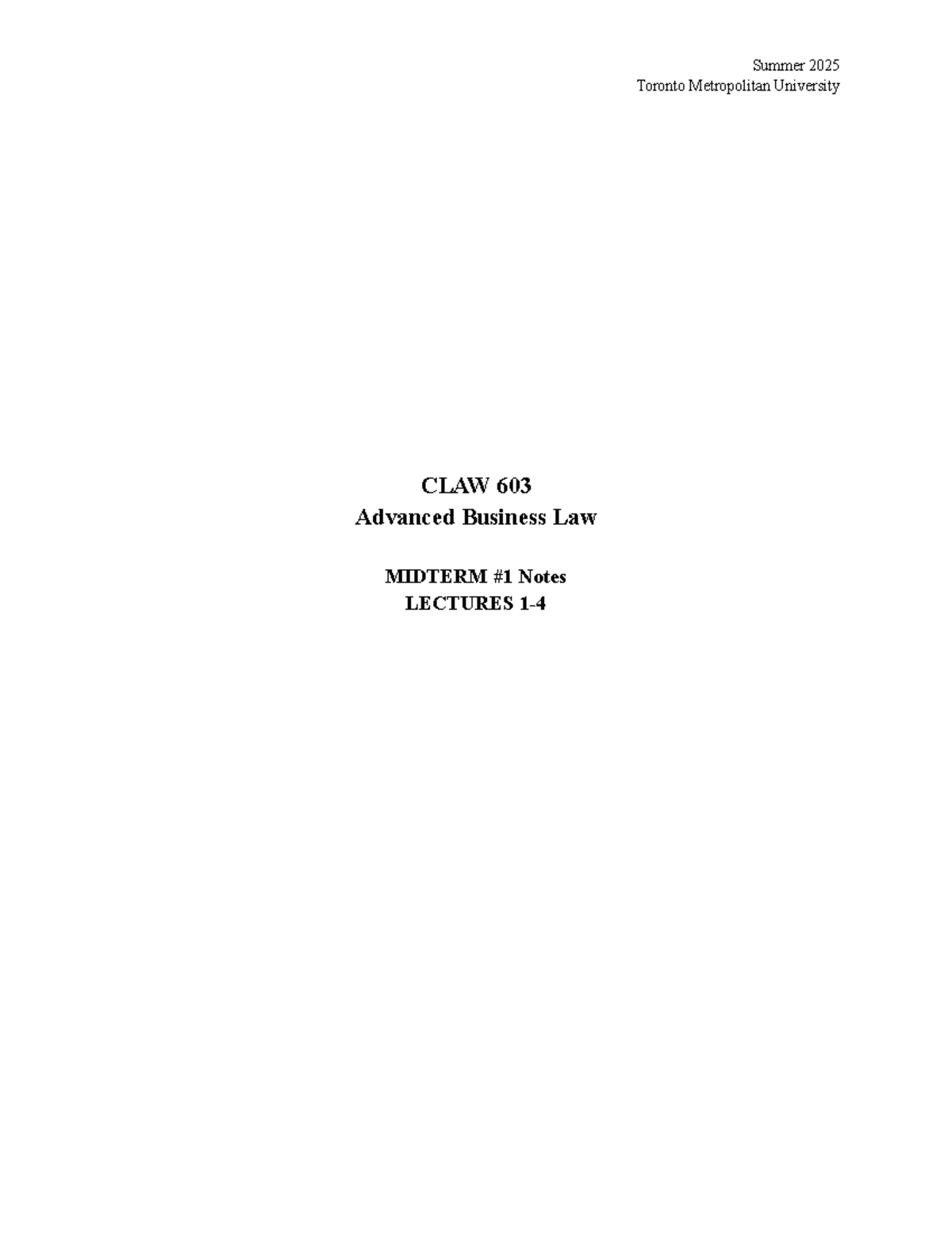 CLAW 603 - Advanced Business Law Midterm Notes: Constitutional ...