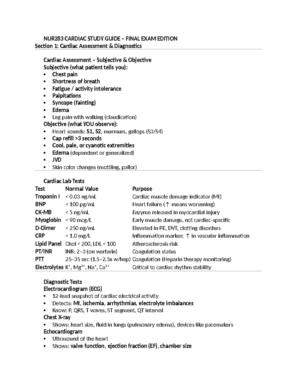 NUR283 cardiac study guide final exam edition: key concepts and ...