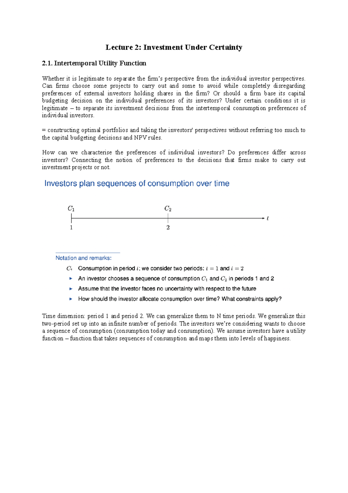 Fundamentals of Finance - Lecture 2: Investment Under Certainty 2 ...