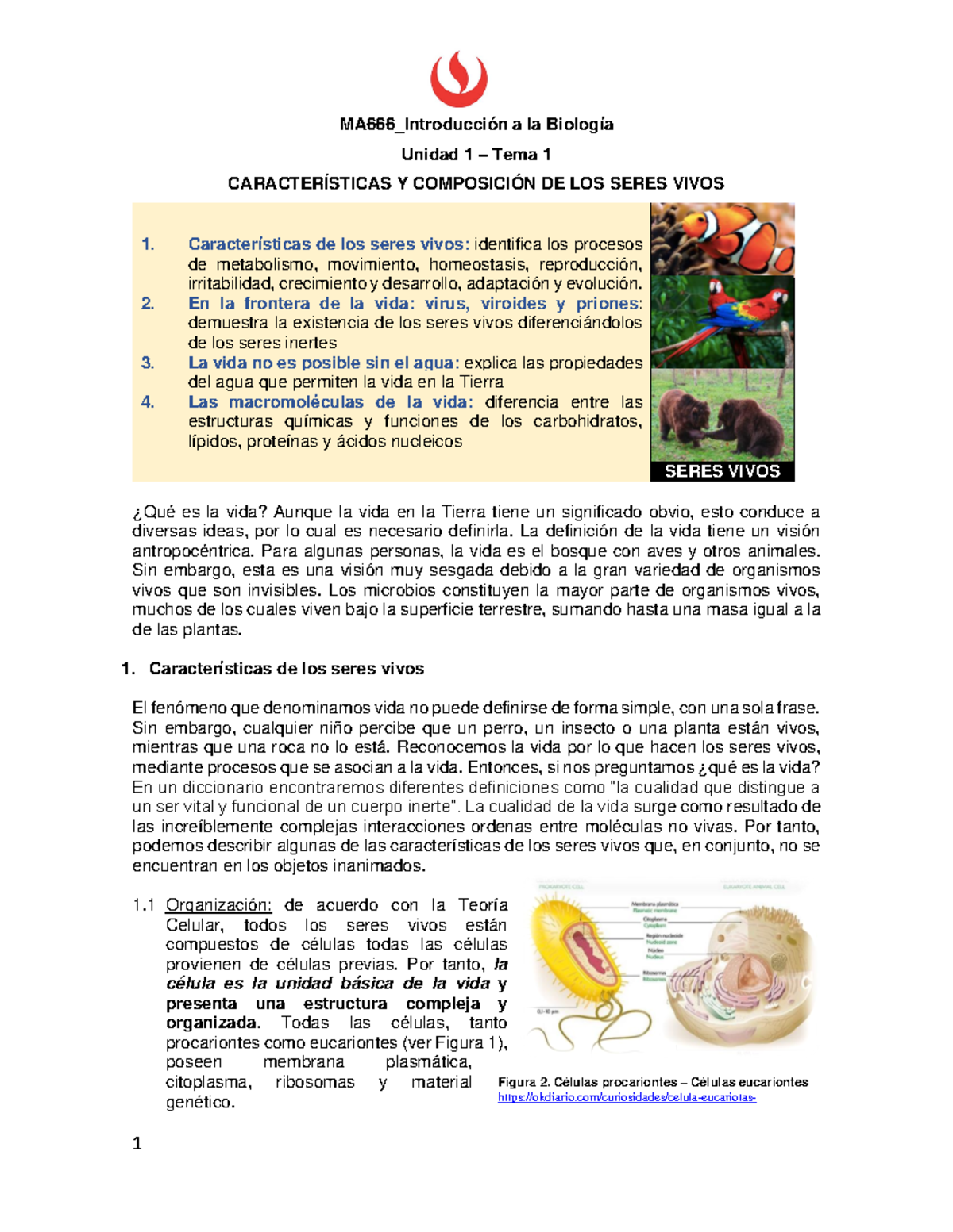 MA666 Lectura Características y composición de los seres vivos(1 ...