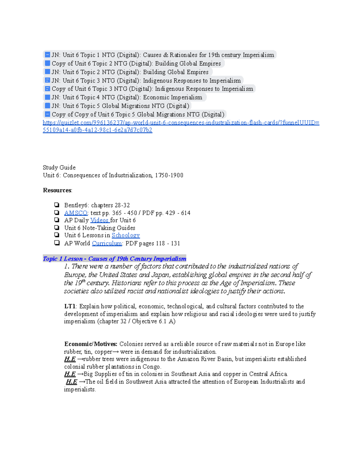 AP World Unit 6 Study Guide: Imperialism, Causes & Global Consequences ...