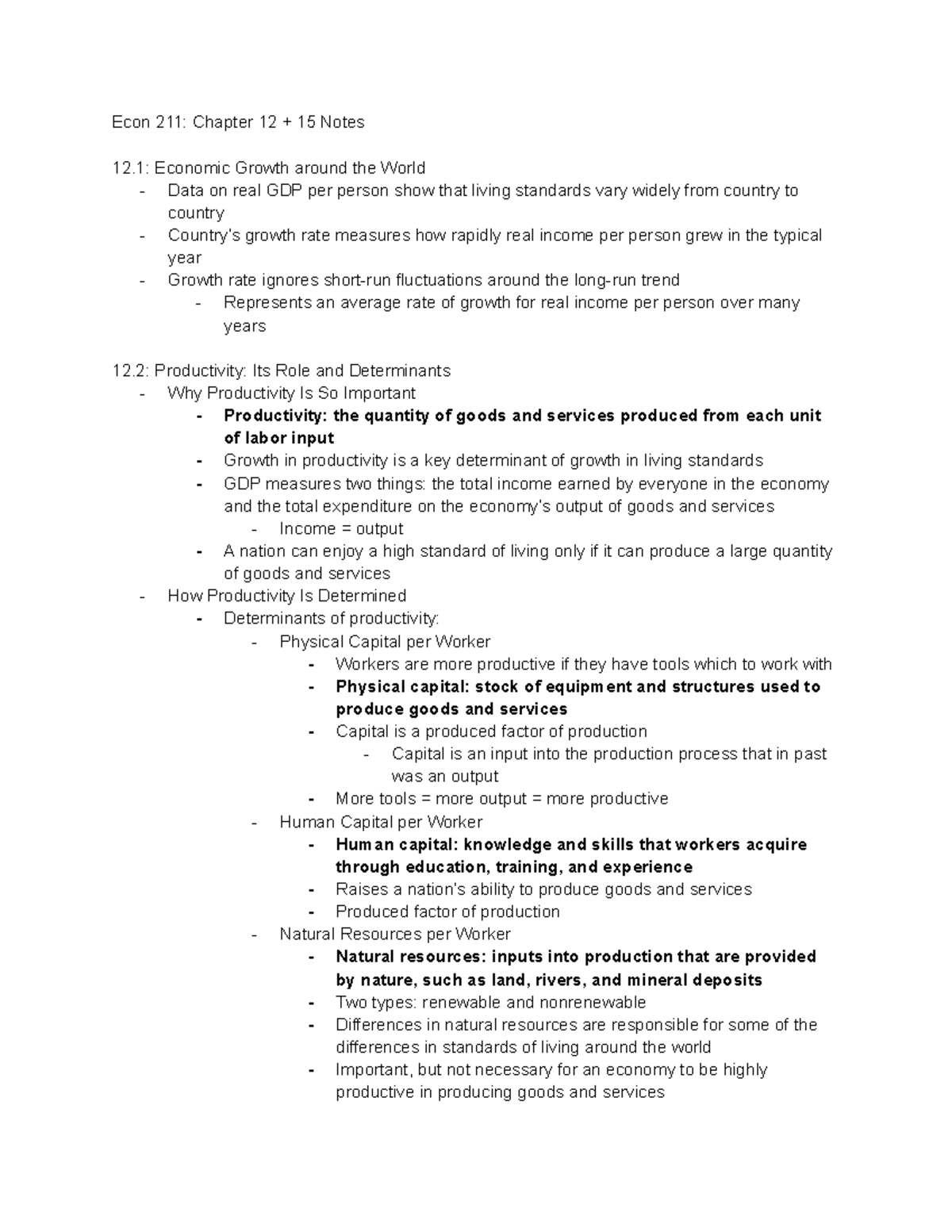 Econ 211: Detailed Notes on Chapters 12 and 15 (Growth & Unemployment ...