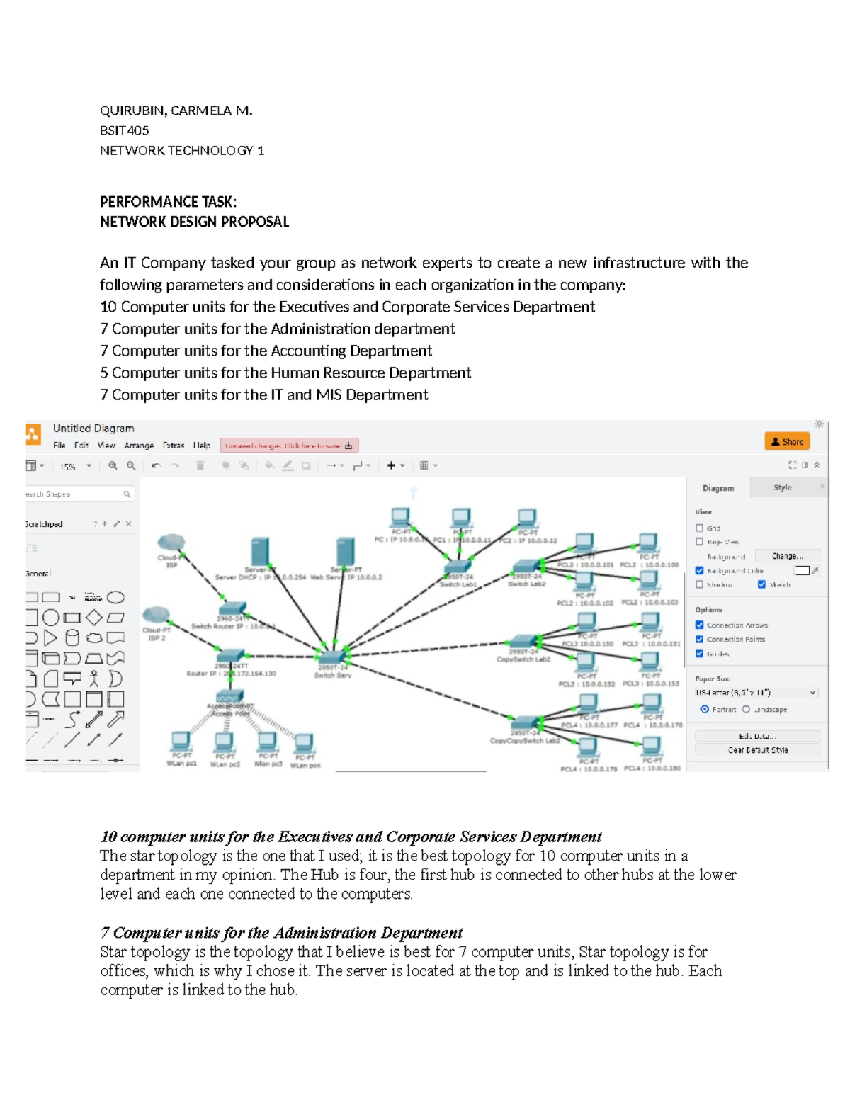 Network Technology 1 TP: Network Design Proposal Performance Task - Studocu