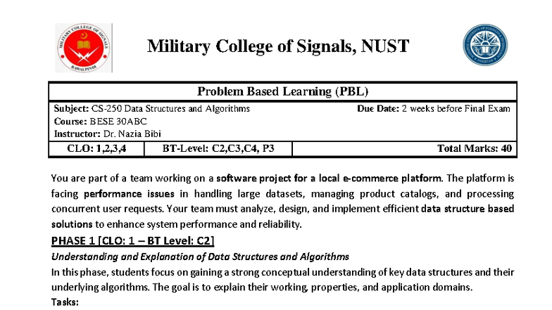 DSA-PBL Project Report: Data Structures & Algorithms - BESE 30ABC - Studocu