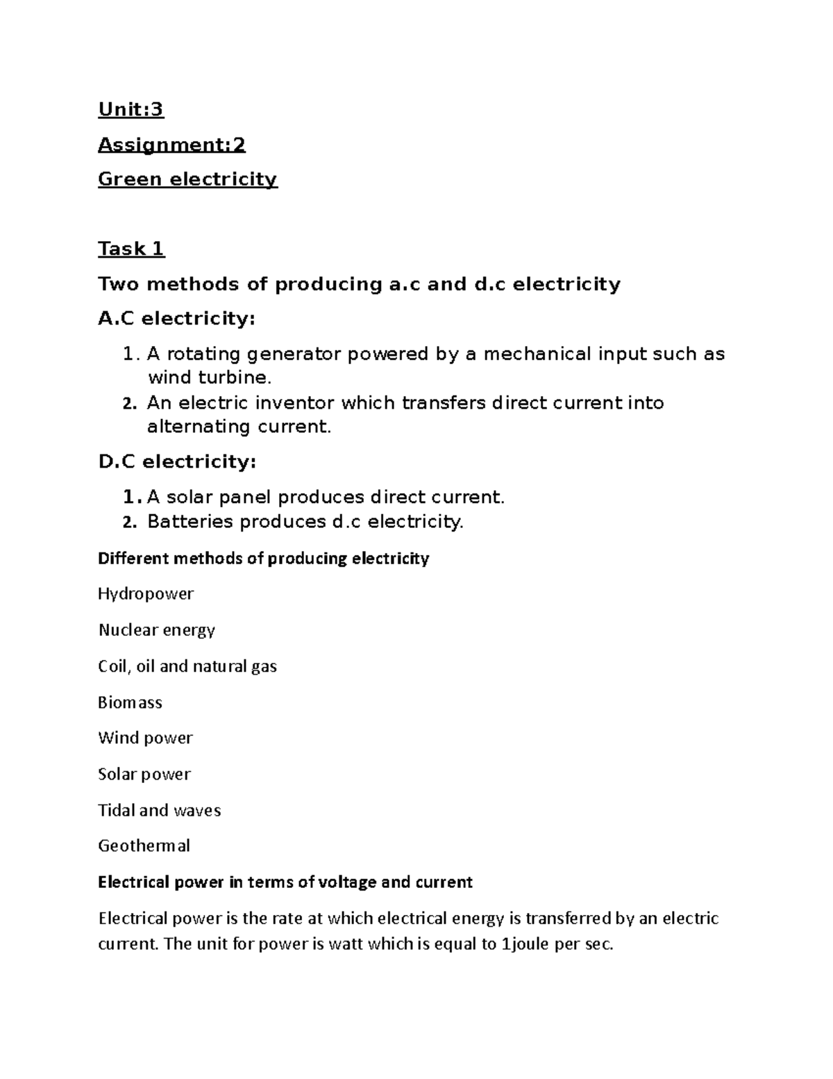 ENG-101: Green Electricity - Methods, Impact, and Efficiency Notes ...